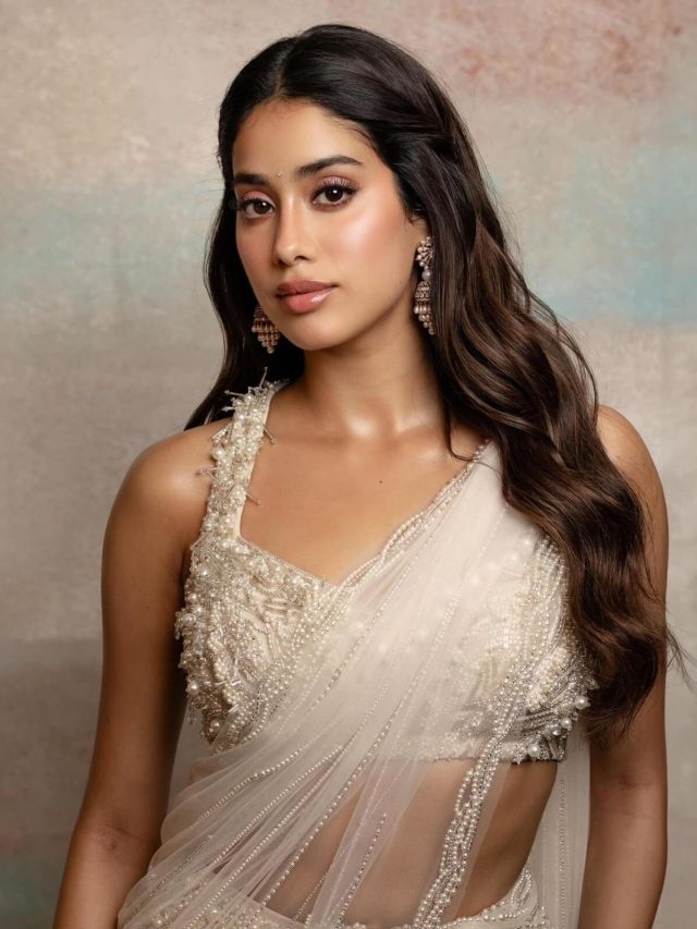 Janhvi Kapoor's Breathtaking Look In White Sheer Half Saree Adorned With Pearls