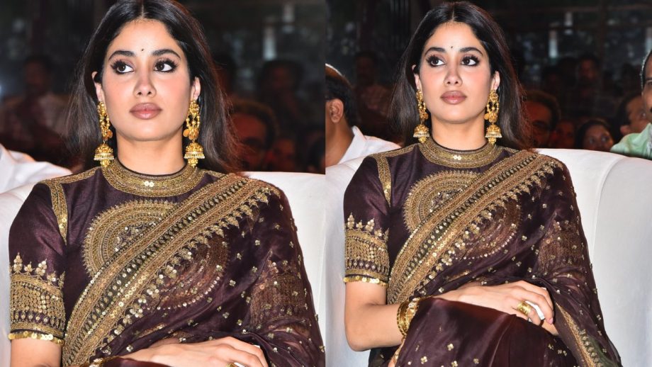 Janhvi Kapoor Serves Old-World Glamour in a Rich Brown Saree at Peddi Event