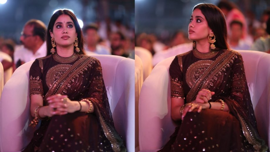 Janhvi Kapoor Serves Old-World Glamour in a Rich Brown Saree at Peddi Event