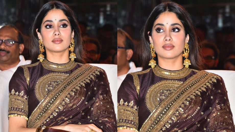 Janhvi Kapoor Serves Old-World Glamour in a Rich Brown Saree at Peddi Event